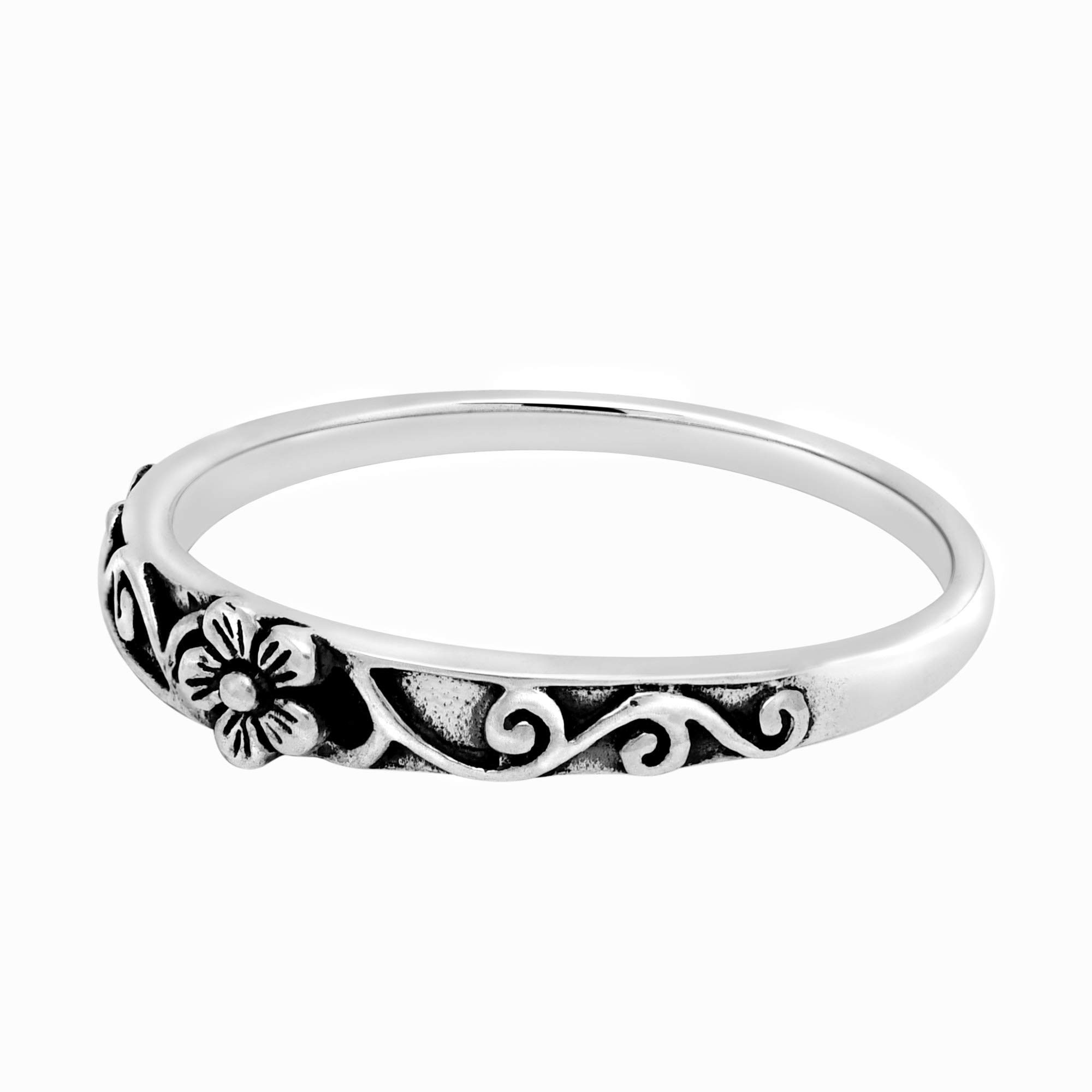Delicate Blooming Floral Vine Band .925 Sterling Silver Ring (8)
