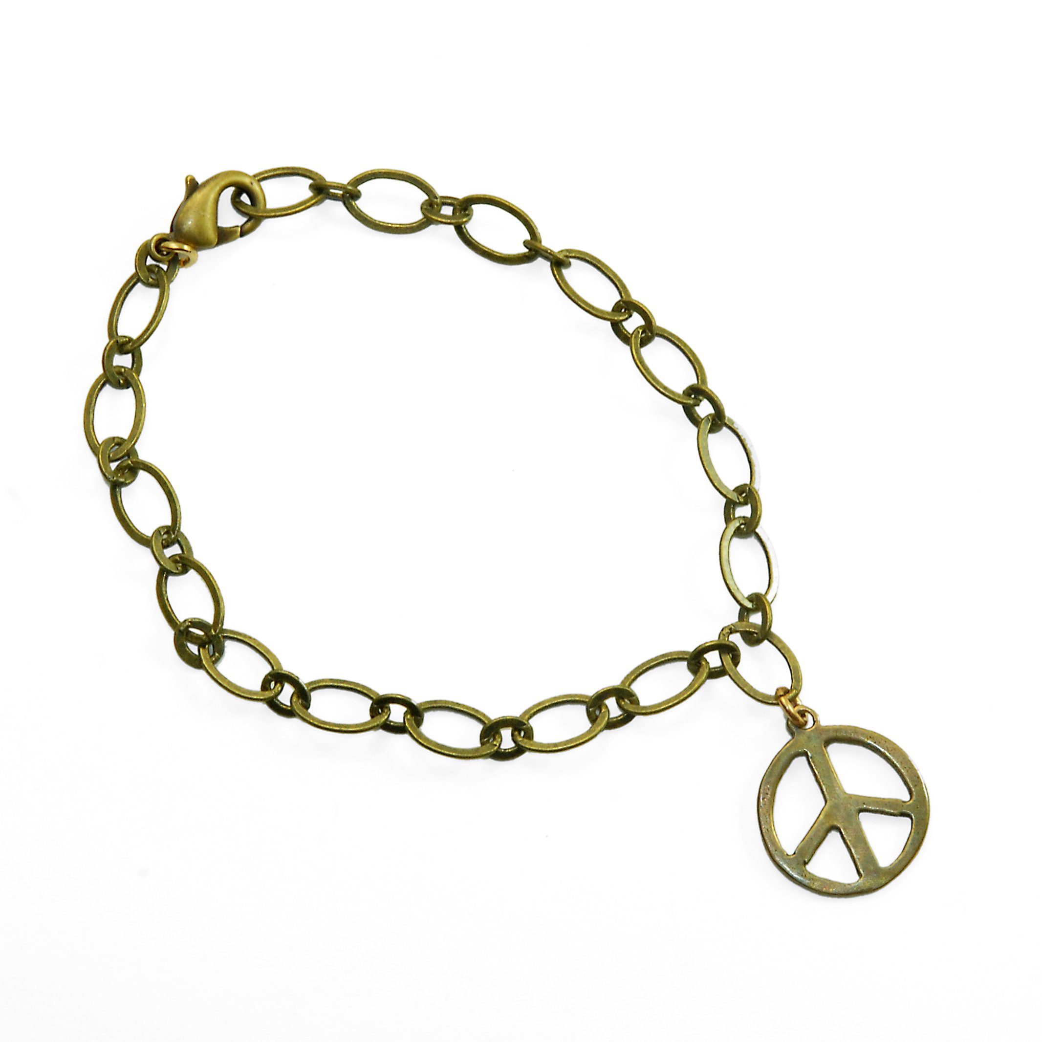 Delicate Peace Symbol Peace Bronze Link Bracelet
