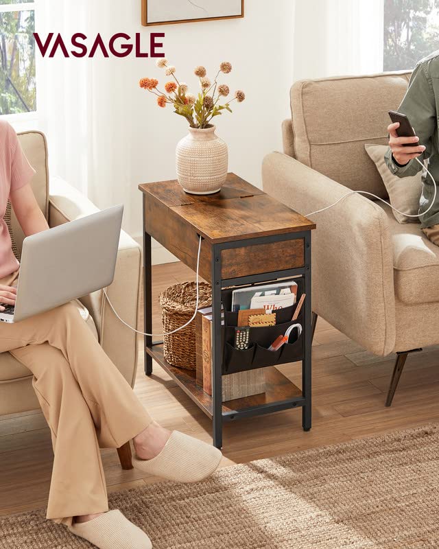 VASAGLE Console Table, Rustic Brown + Black & Side Table, End Table, Nightstand, Fabric Bags, for Living Room, Bedroom, Rustic Brown and Black ULET310B01V1