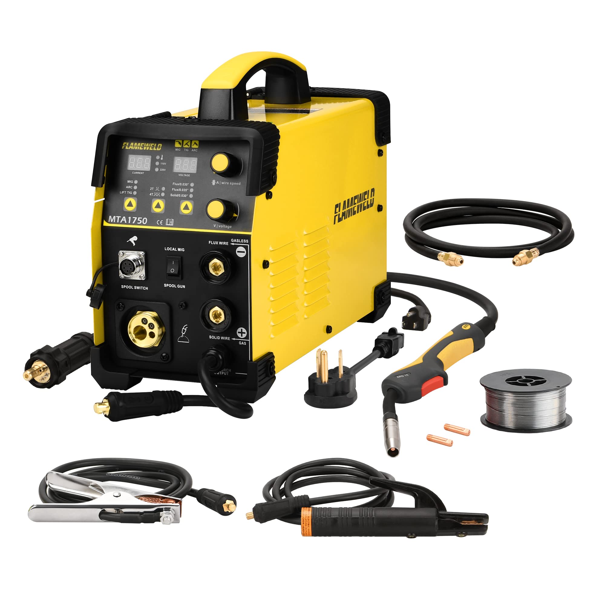 Flameweld Mig Welder Machine - 3 In 1 Gas/Gasless MIG, Spool Gun MIG, Lift TIG/Stick Welding Machine, 110/220V Dual Voltage, 175A MIG Welding Machine