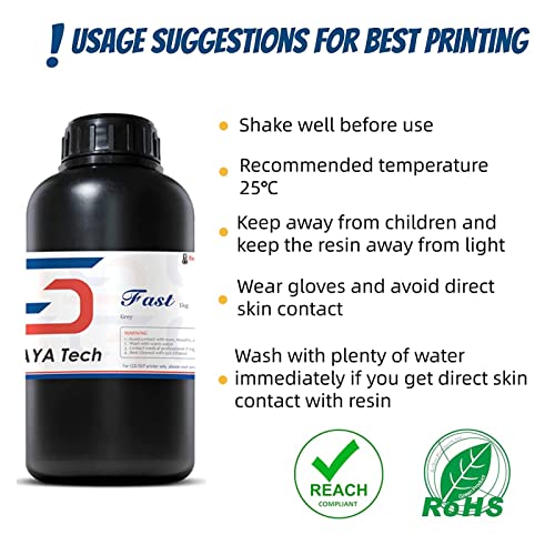 Siraya Tech Fast ABS-Like 3D Printer Resin 405nm UV-Curing Non-Brittle High Precision 3D Printing Liquid Standard Photopolymer Resin for LCD DLP 3D Printing(Grey, 1kg)