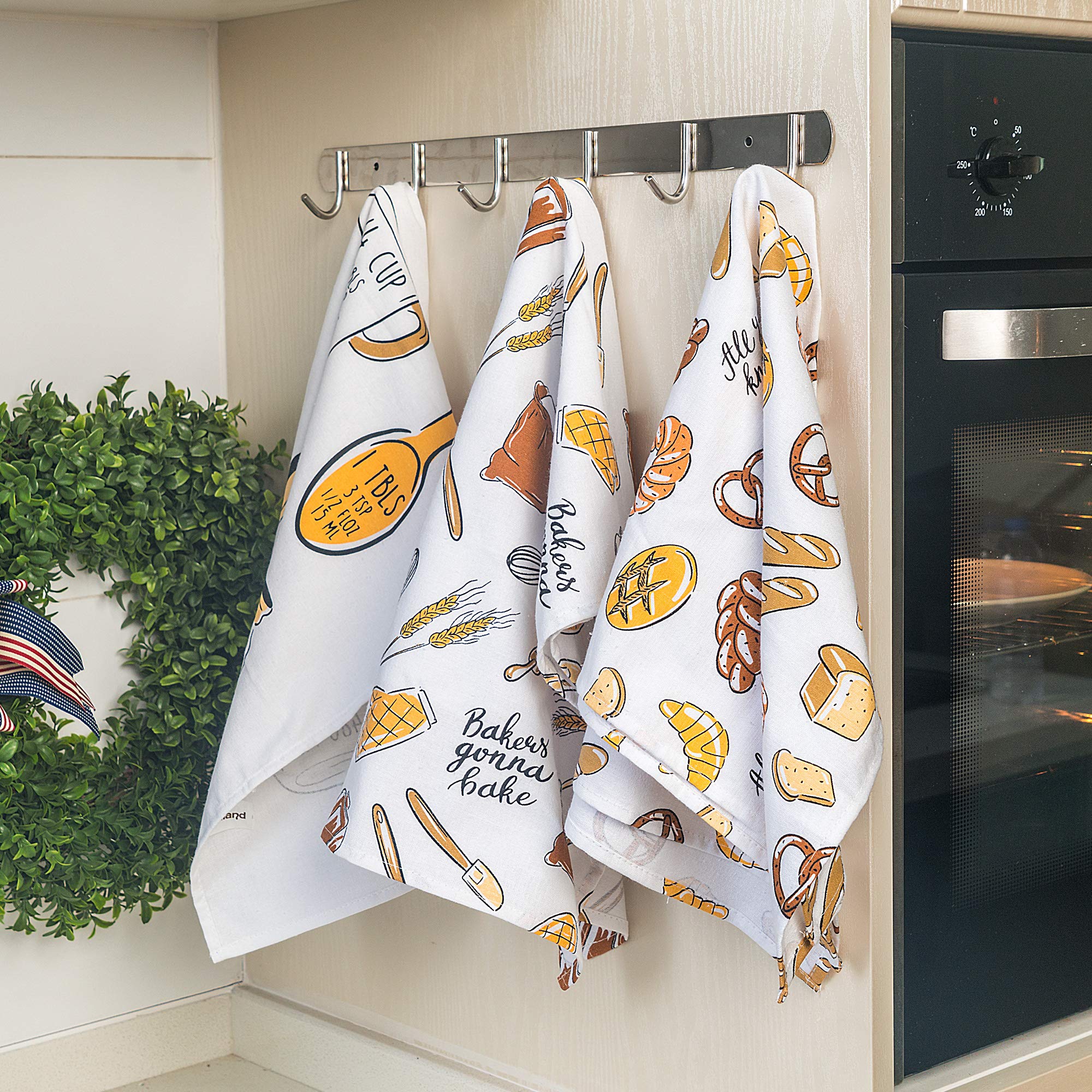 Flour Sack Tea Towels for Kitchen & Pantry, Oversized 20x30 inch with Conversion, Bread & Baking Tools, Cute Dish Towels, 100 Percent Cotton Kitchen Towel Set, Ideal Housewarming Gift New Home