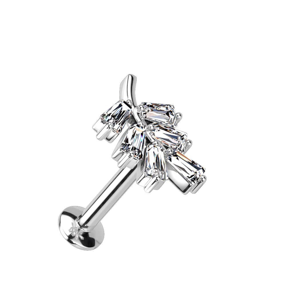 Dynamique CZ Leaf Threadless Push In Top 316L Surgical Steel Labret, Convex Back Stud (Sold Per Piece)