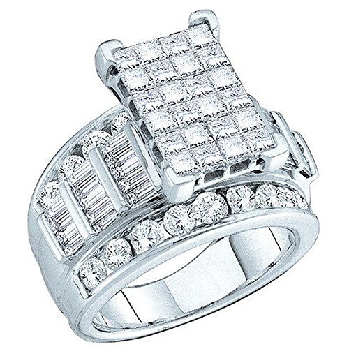 Dazzlingrock Collection 14kt White Gold Womens Princess Diamond Cluster Bridal Wedding Engagement Ring 2.00 ctw
