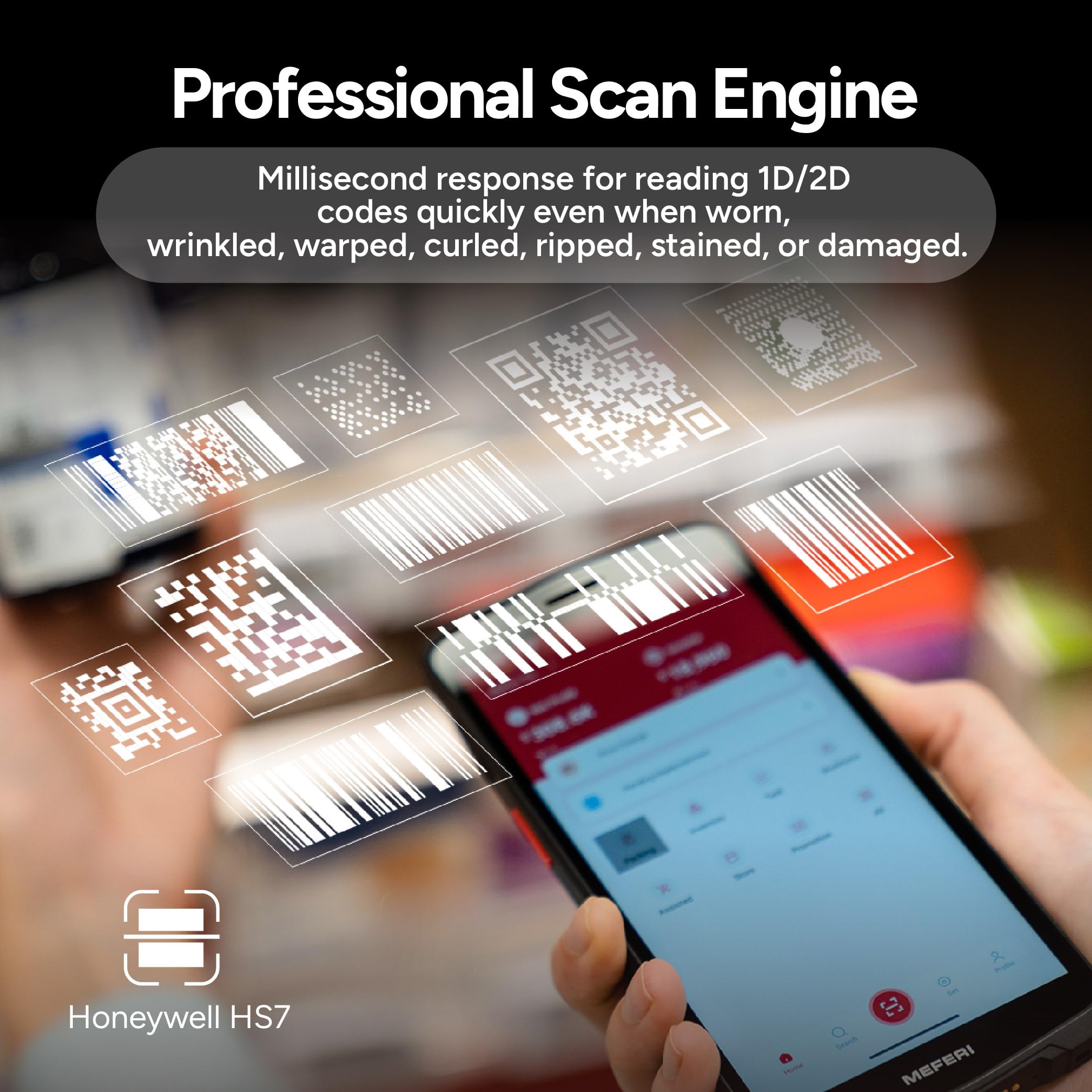 MEFERI ME61 Android Barcode Scanner with Charging Cradle, Compatible with Honeywell HS7 Scan Engine, PDA Handheld Mobile Computer, 1D 2D QR, Wi-Fi 4G BT GPS NFC, 6" Full-Screen, PDA for WMS