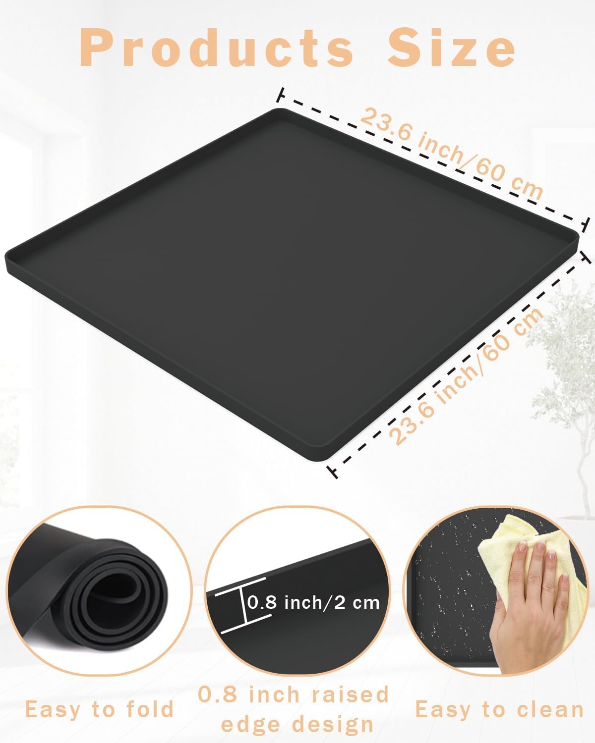 HOUSEASSIST Mini Fridge Silicone Mat with Raised Edges 24" x 24" Water Leakage Moldy and Floor Damage for Elecrical Equipment Such as Washing Machines Dryer Mini Fridge
