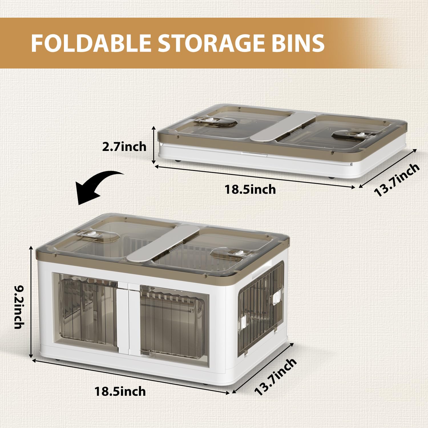 ENLOY Storage Bin with Lids, 3 Pack 8.4 Gal Plastic Storage Bins for Closet Organizer, Stackable Storage Bin with Lid and Five Open Doors, Collapsible Storage Bin for Living Room & BedRoom with Wheel