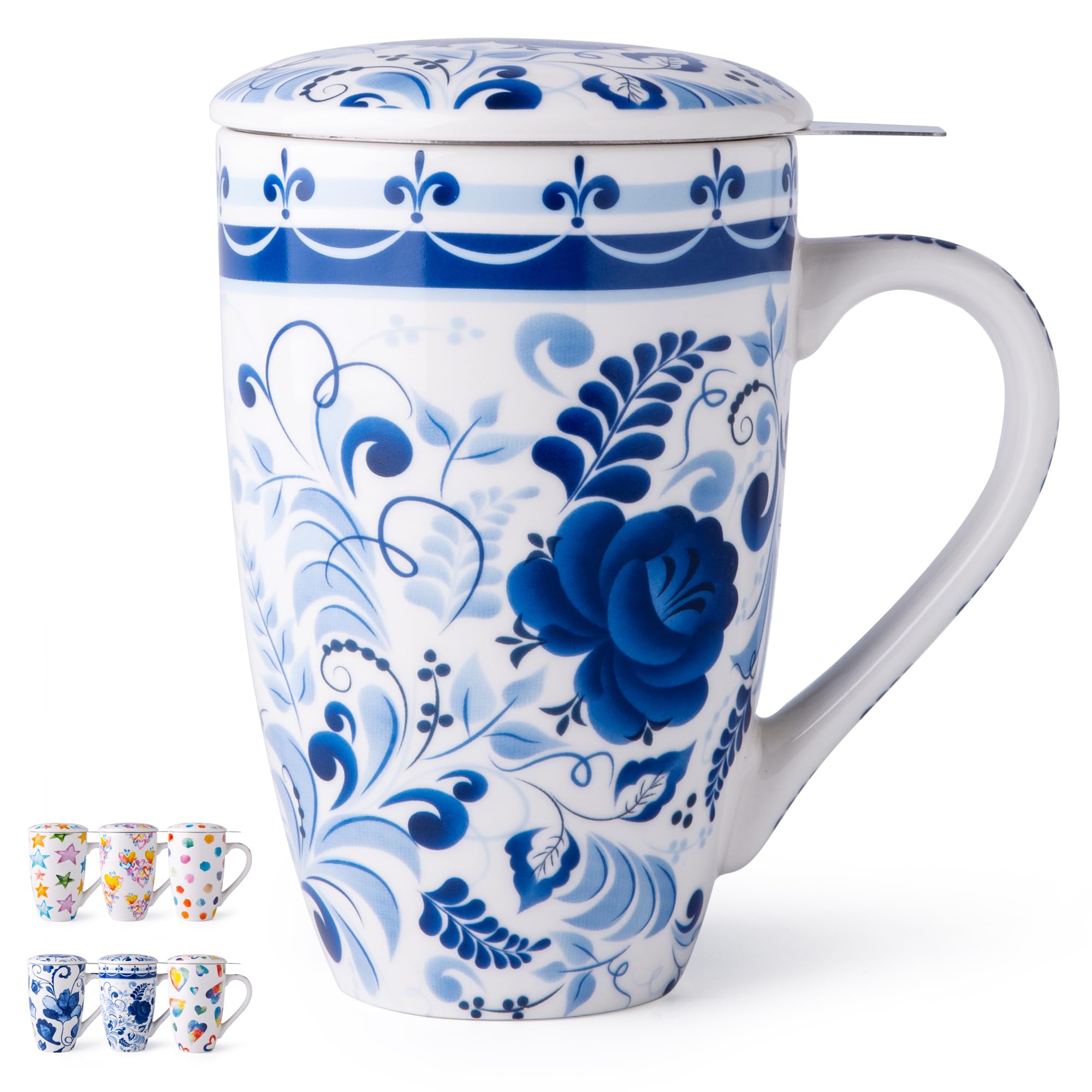 GBHOME Tea Mug with Infuser and Lid, 18 Ounce large Ceramic Loose Leaf Tea Cup,Microwave, Dishwasher Safe Tea Steeping Mug,Pefect Gift For Tea Lover