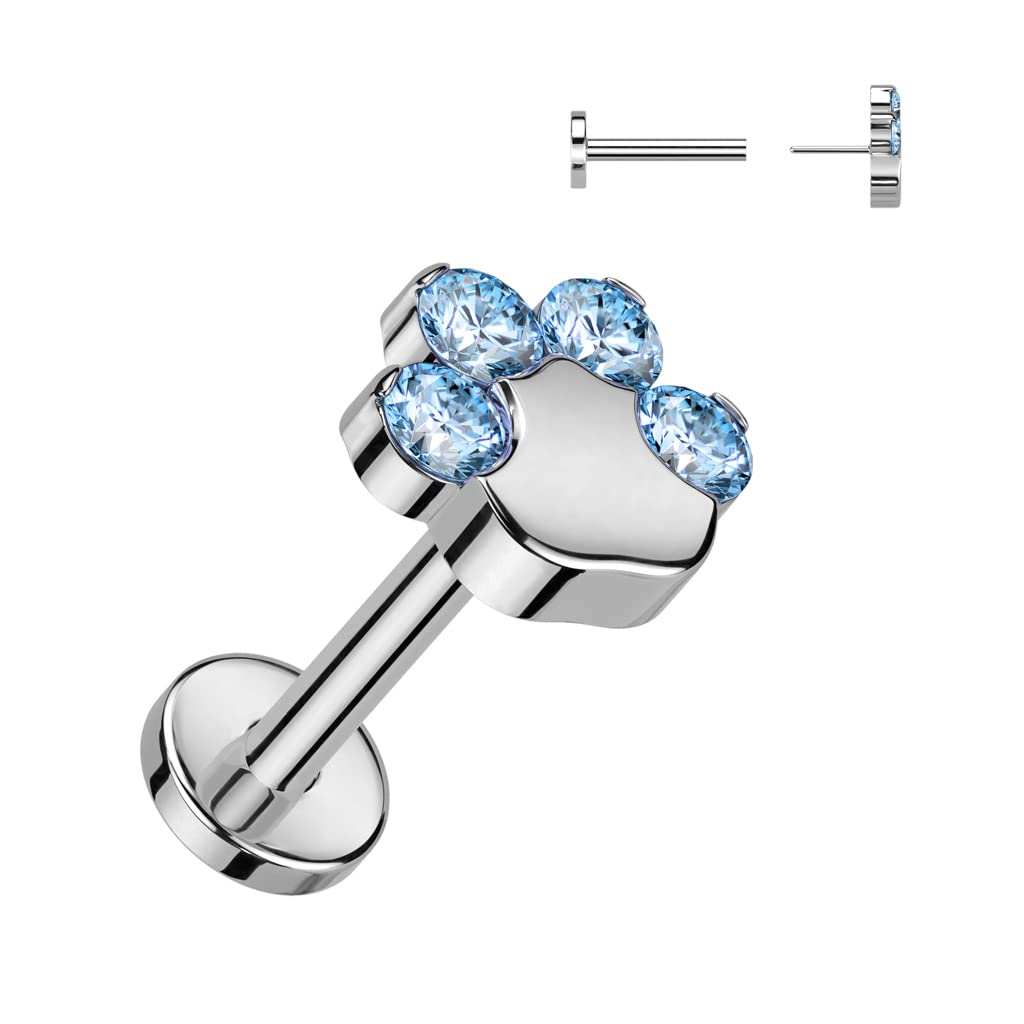 Dynamique Implant Grade Titanium Threadless Push In Labret With CZ Paw Top (Sold Per Piece)