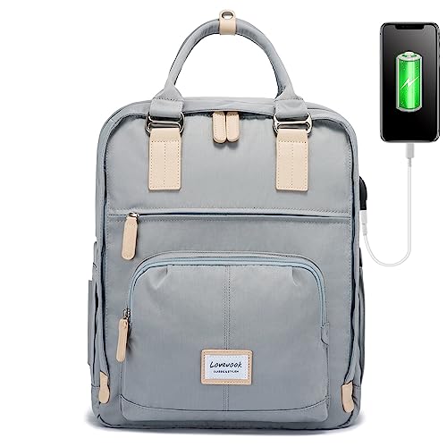 LOVEVOOK Laptop Backpacks for Women,Lightweight Cute Backpack with USB Charging Port Aesthetic Casual Travel Backpack 15.6 Inch,Grey