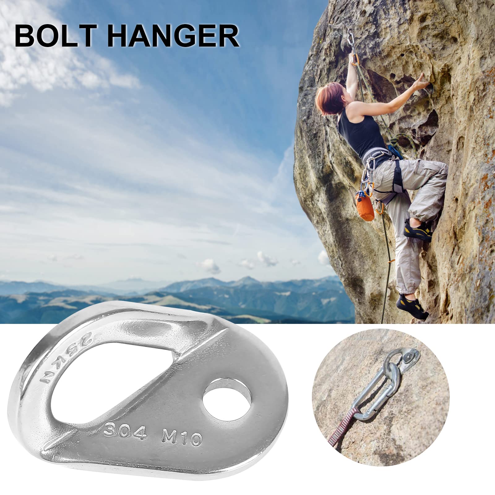 JATCSG 20Pack Climbing Bolt Hanger, Stainless Steel Climbing Anchor Bolt, Rock Climbing Anchor for 10 mm / 3/8" Bolt, Fracture Load 25kN, for Climbing Rappelling Rescue Hammock Installation