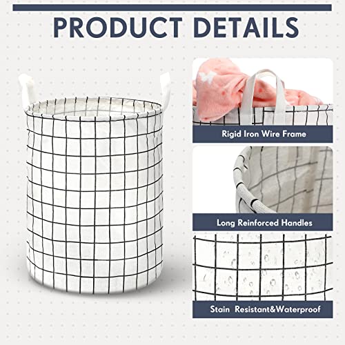 Nuogo 8 Pieces Freestanding Laundry Basket Round Collapsible Organizer Basket Cotton Linen Washable Laundry Hamper Waterproof Laundry Room Organization Large Storage Bins for Kids Toy Room Nursery