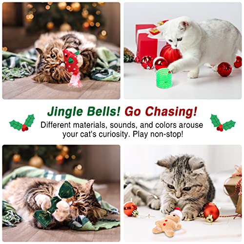 VavoPaw Christmas Stocking Cat Toys, 8PCS X-mas Santa Interactive Cat Toys with Santa Claus, Gingerbread Man, Cat Teaser Wand, Plush Rat Ball for Cat Kitten Kitty