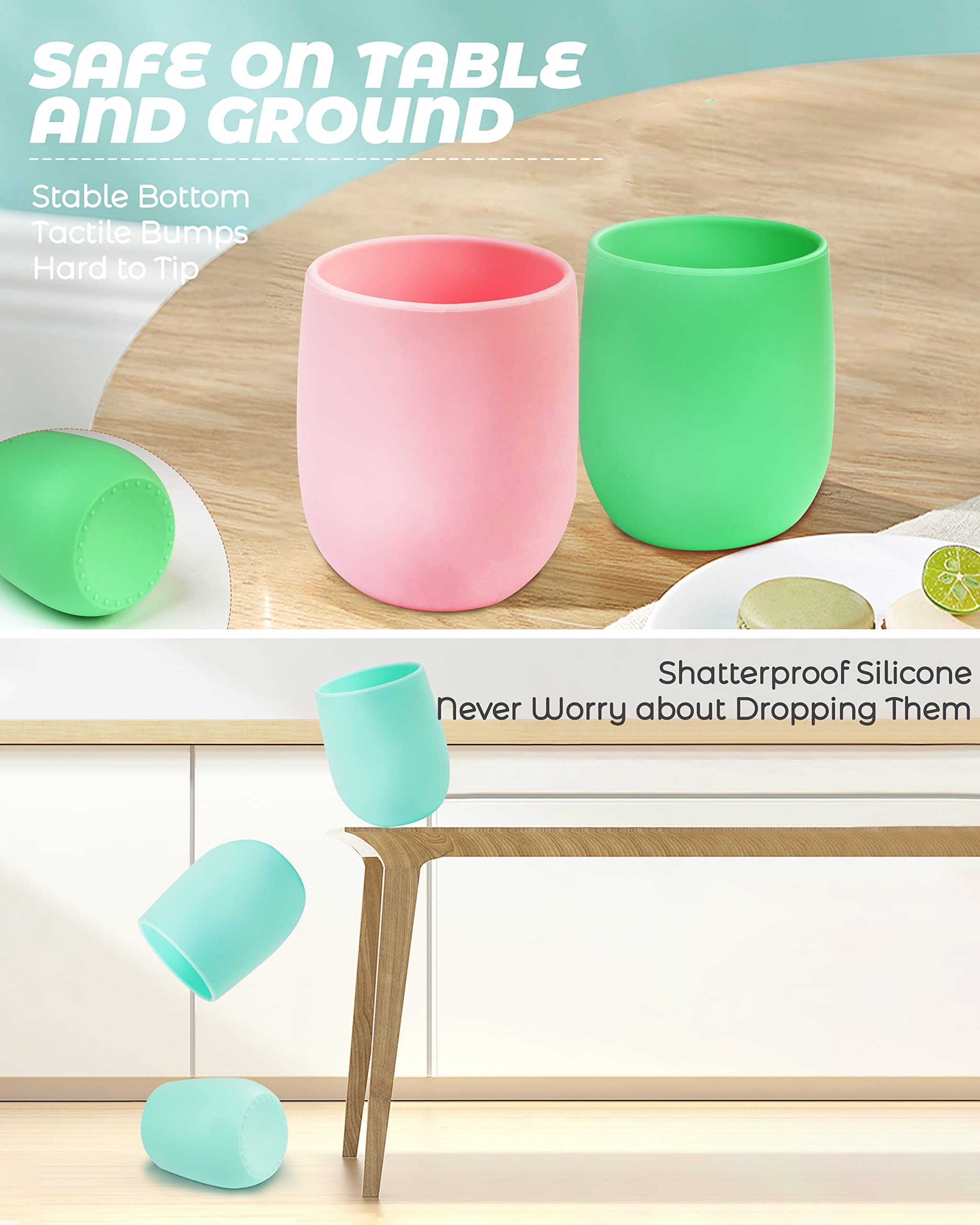 DF DUALFERV 3 pcs Silicone Baby Cup, Tiny Cup for Babies, Open Cup for Baby, Baby Drinking Cup with 3 Colors (Green, Pink, Blue)