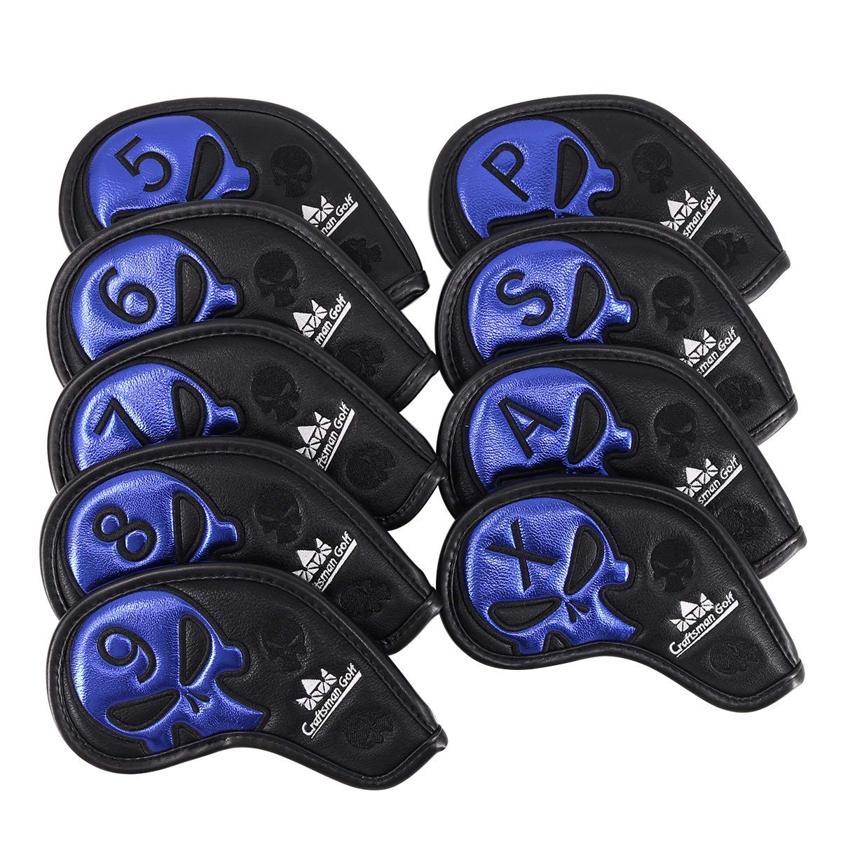 Craftsman Golf 9pcs/Set (5,6,7,8,9,A,S,P,X) Skull Logo with No. Black Iron Club Headcover Set (Red)