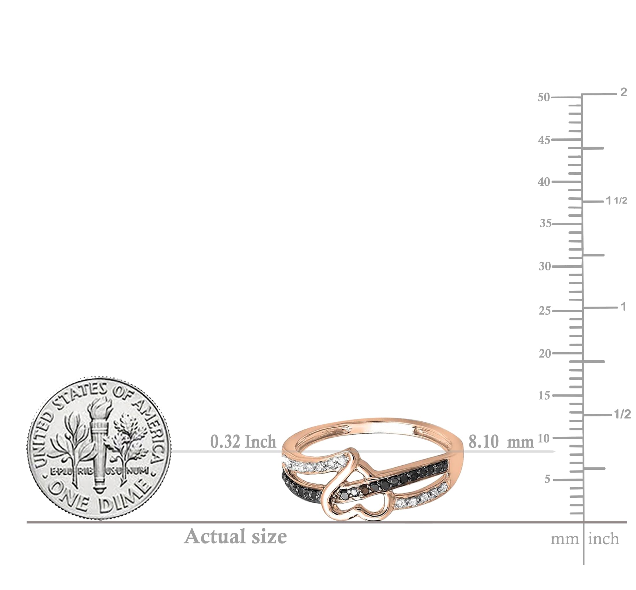 Dazzlingrock Collection Round 0.15 Carat Black & White Diamond Heart Promise Engagment Ring for Women in 10K Solid Rose Gold Size 9
