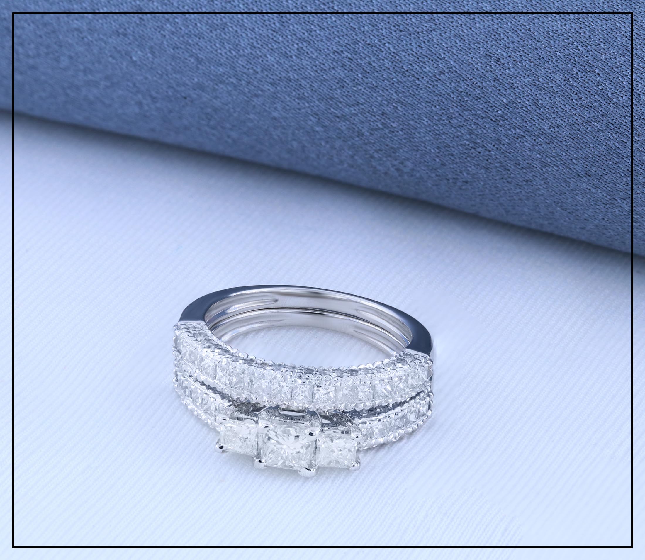 Dazzlingrock Collection 1.75 Carat (Cttw) 14k Princess and Round Diamond Women 3 Stone Engagement Ring Set 1 3/4 CT, White Gold, Size 6.5