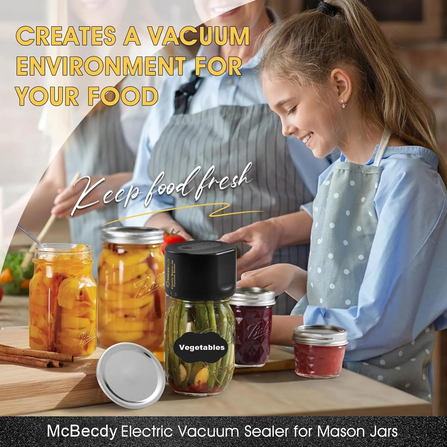 Mason Jar Vacuum Sealer, Mason Jar Vacuum Sealer for Mason Jars, True Bright Mason Jar Vacuum Sealer Kit for Wide Mouth and Regular Mouth Mason Jars