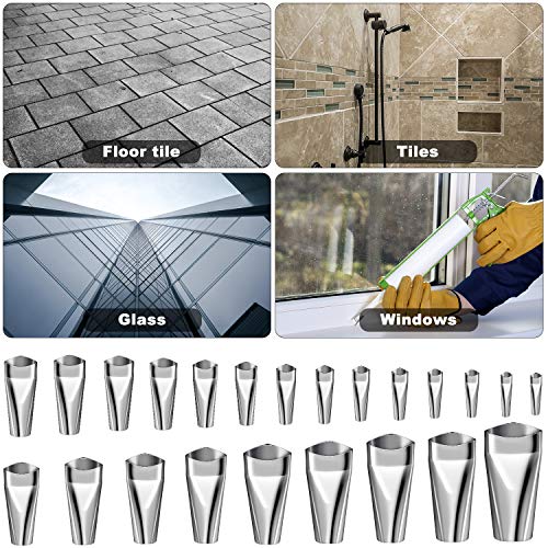 Hotop 23 Pieces Caulking Finisher Kit Caulk Nozzle Applicator Stainless Steel Sealant Finishing Tool Caulk Nozzle Finisher Kit for Kitchen Bathroom Window, 23 Sizes