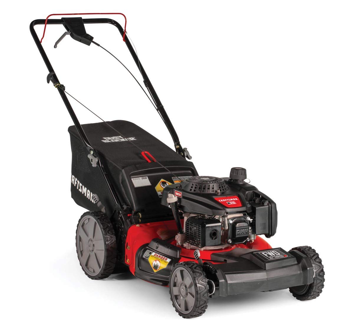 CRAFTSMAN M215 21-Inch 3-in-1 High-Wheeled FWD Self-Propelled Gas Powered Lawn Mower with Bagger - 159cc OHV Engine, Liberty Red