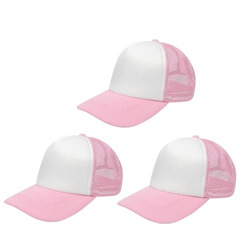 DSRTE 3PCS Blanks Trucker Hats Polyester Summer Mesh Cap with Adjustable Snapback Strap for Sublimation DIY (Pink)