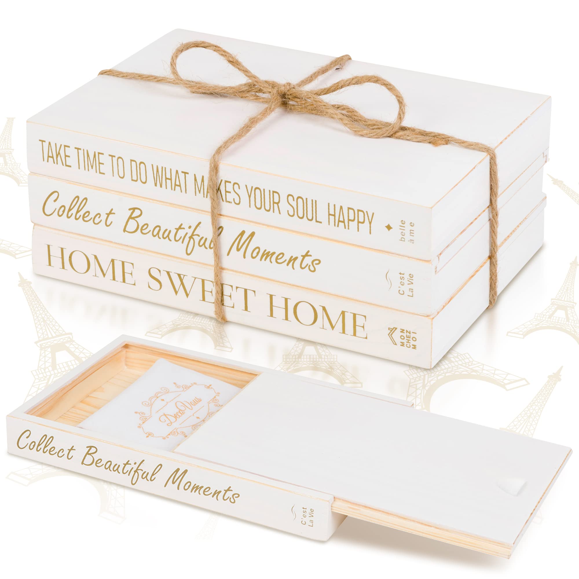 DecoVous 3 Pcs Faux Decorative Books for Home Decor Coffee Table Bookshelf - Display Fake Books for Decoration - Natural Wood Book Stack Decor w/Storage - Rustic Farmhouse Accent Entryway Decor Books