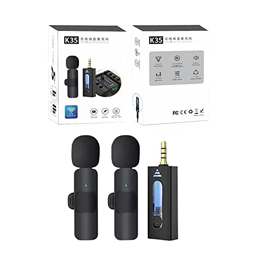 Futoice K35 Wireless Lavalier Microphone - Intelligent Noise Reduction Black Small Microphone with USB Cable for Video Vlog Podcast Outdoor Live Broadcast Interview Radio (Two Microphones & Receiver)