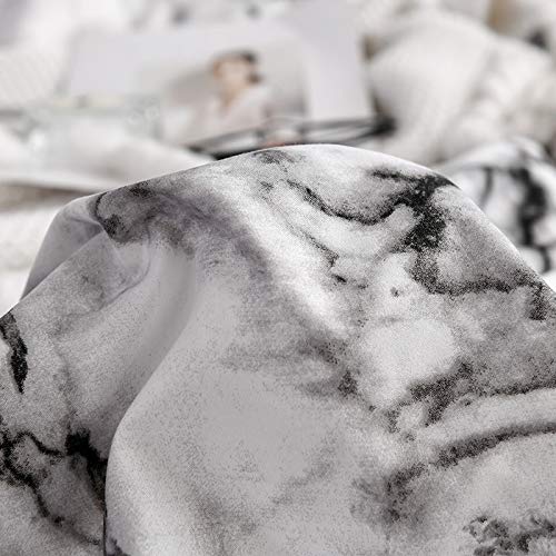 Jolusere White Marble Duvet Cover Set Queen Size White Gray Reversible Bedding Set Boho Aesthetic Farmhouse Bedding Ultra Soft Lightweight Breathable Microfiber Bed with Zipper Closure for All Seasons