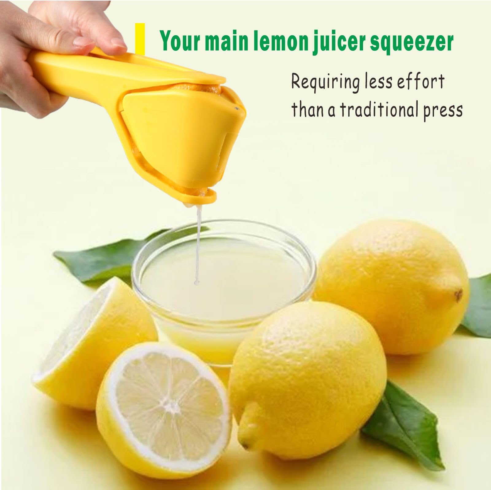 Flat Lemon Squeezer, Manual Lemon Juicer, Easy Squeeze Lime Press Squeezer, Citrus Juicer with Sideways Pivot to Increase Leverage,Lemon Juicer Hand That Folds Flat For Space-Saving Storage (Yellow)