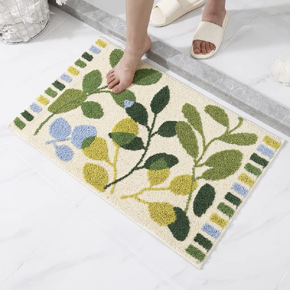 DZHOMFCOG Bathroom Rugs,Leaves Microfiber Strong Water Absorption Bath Mat Tower with Non Slip Back Inside Entryway Door Mat for Bathroom Floor Indoor Doormat Size 20 X 32 in Blue Leaves