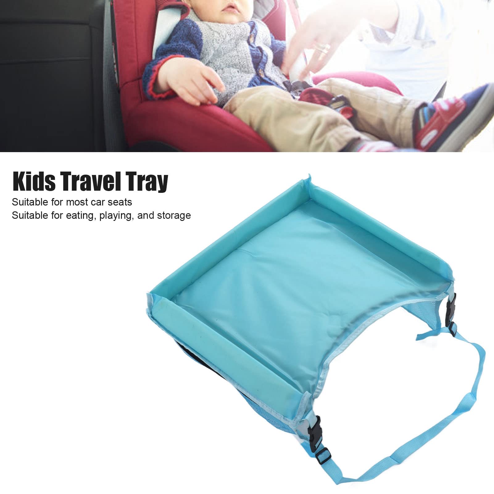 Foldable Kids Travel Car Table Tray Waterproof Toddler Lap Desk for Baby Carriages Lap Desk Accessory Sky Blue