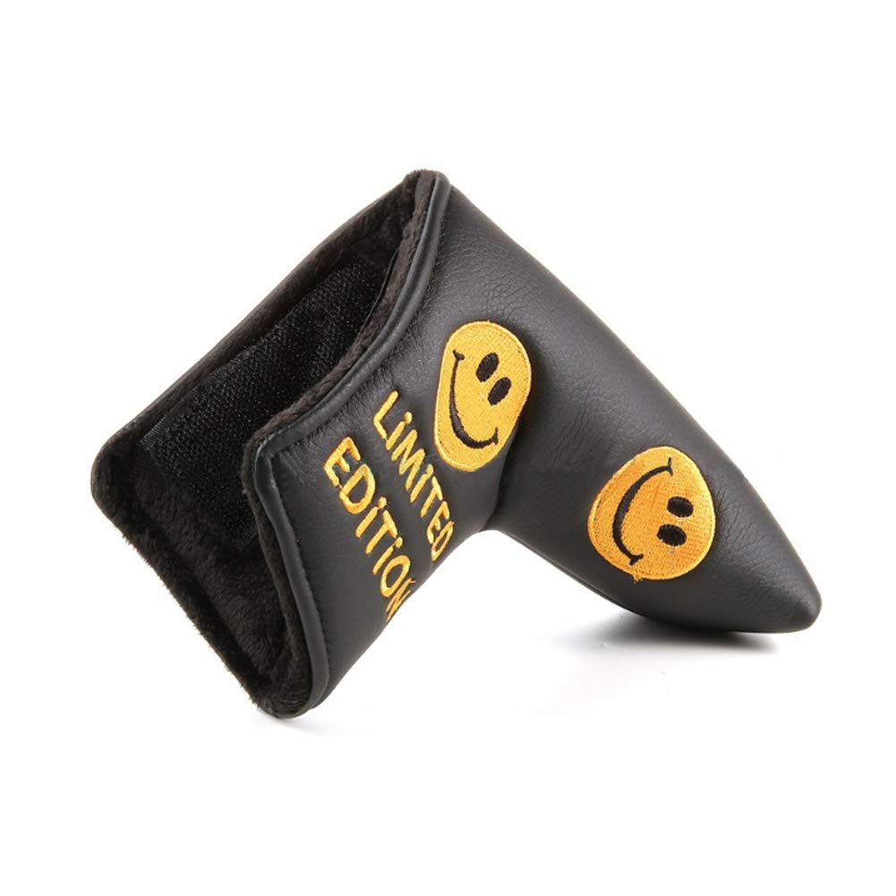 DBYAN Smile Face LIMITED EDITION Golf Blade Putter Covers Head cover for Scotty Cameron Odyssey Callaway Taylormade Titleist Ping Mizuno Cobra,Black/yellow (Black/Yellow)