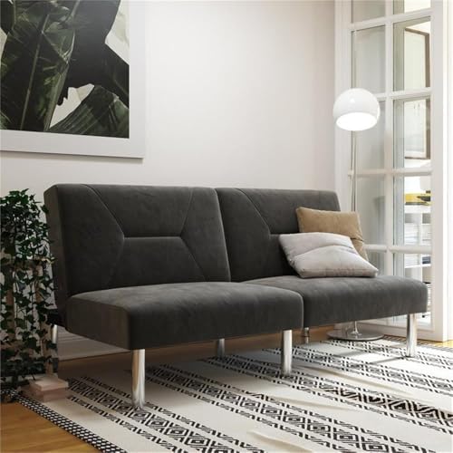 DHP Mara 69 Inch Futon Sofa Bed in Velvet Fabric, Modern Armless Upholstered Couch Sleeper for Small Spaces, Tufted Back, Gray