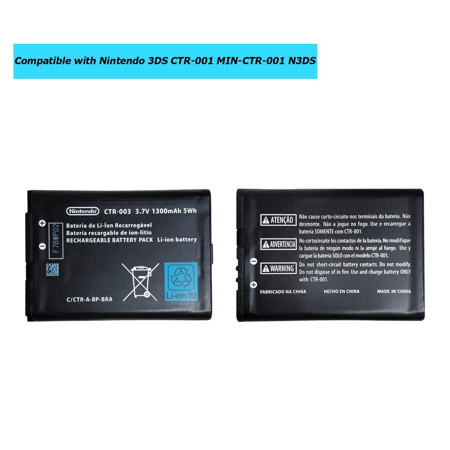 Vvsialeek CTR-003 Replacement Battery Compatible with Nintendo 3DS CTR-001 MIN-CTR-001 N3DS with Toolkit