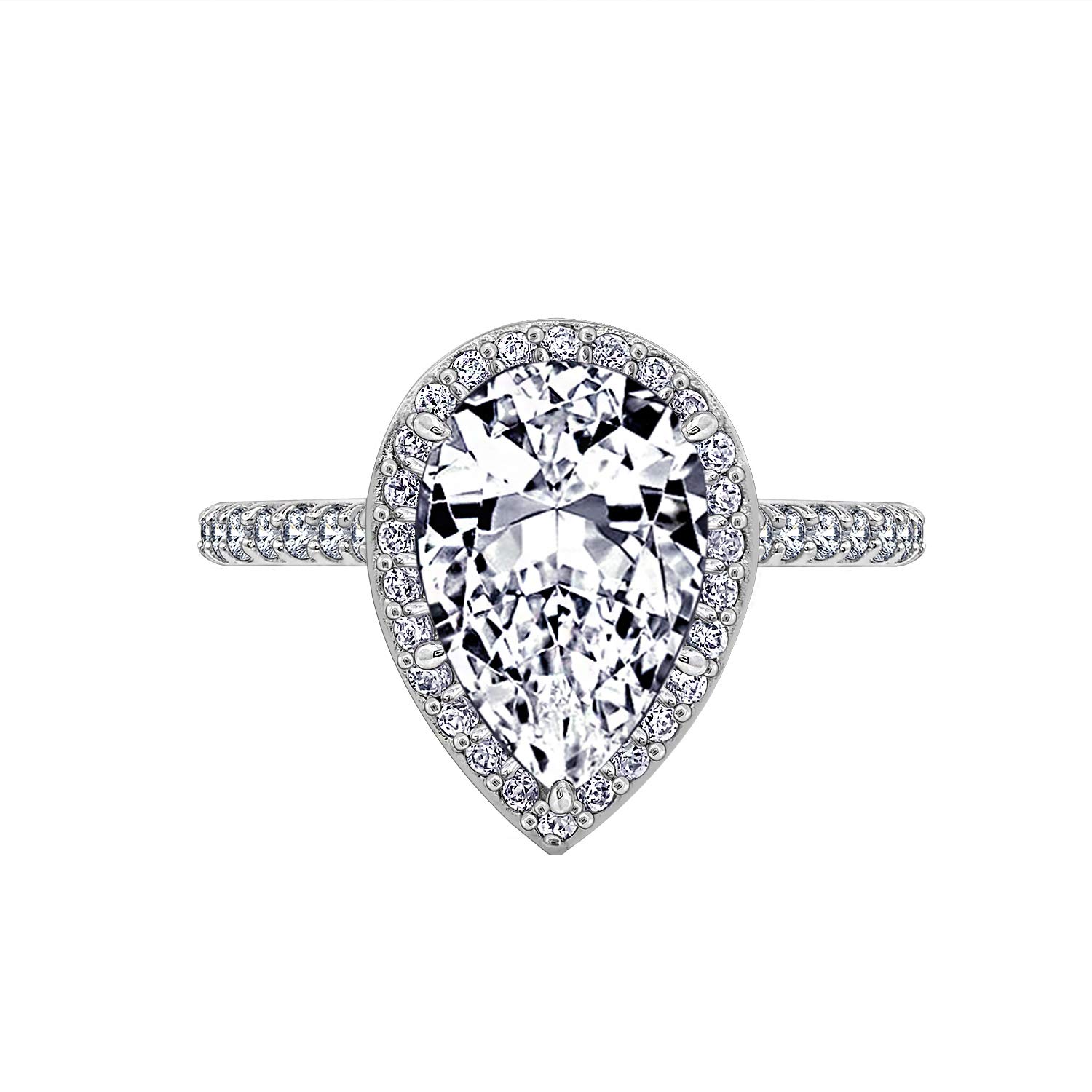 DIAMONBLISS Platinum Clad Sterling Silver Cubic Zirconia 100-Facet Pear Cut Ring (5)