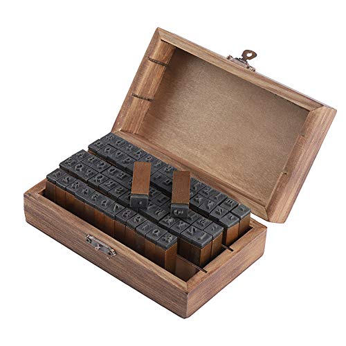 Letter Rubber Stamps, Wood Rubber Stamps Small Protable Number Letter and Symbol Stamp Set with Vintage Wooden Boxe for Learning Alphabet for Photo Album
