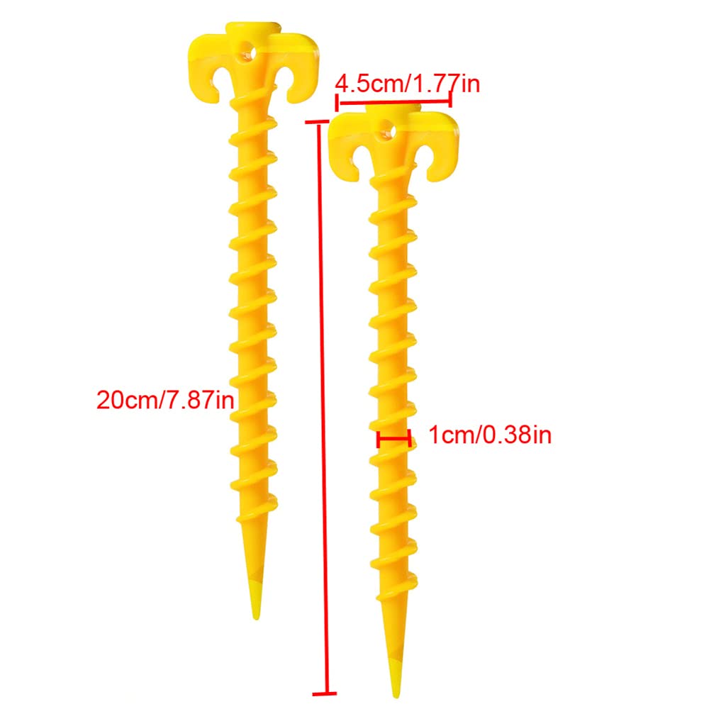 Dzsxlecc 16 Pack Plastic Tent Pegs,Heavy Duty Screw Shape Beach Tent Stakes,Outdoor Tent Pegs,7.9 inch Beach Stakes,The Ground Anchor is Suitable for Beach, Lawn,Camping (Yellow)