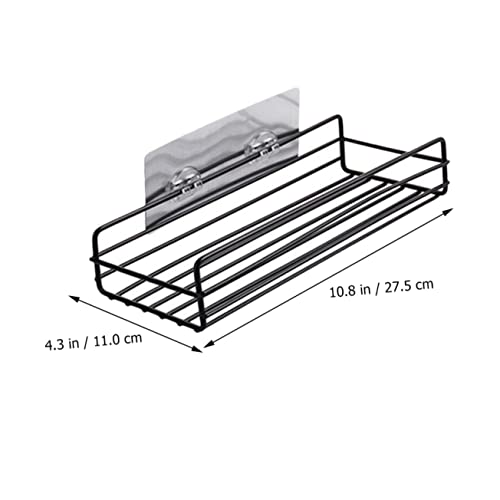 Levemolo 2pcs Organizer Shelves for Adhesive Dish Shampoo Brush Stainless Holders Caddy Racks Shower Farmhouse Scouring Iron Black Display Storage Floating Sink Metal Shelf Wall-mounted