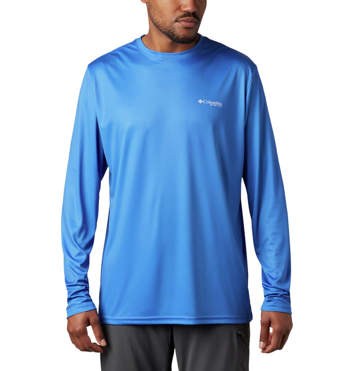 Columbia Men's Tall Size Terminal Tackle PFG Fish Flag LS, Vivid Blue/White, XLT