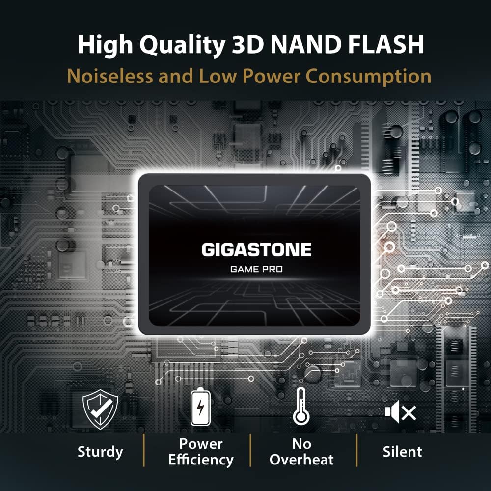 Gigastone SATA SSD 1TB (2-Pack) 2.5 inch SSD 530MB/s Upgrade Laptop PC Memory and Storage PS4 HDD Replacement 2.5" Internal Solid State Hard Drives SATA III SLC Cache 3D NAND Game Pro Performance