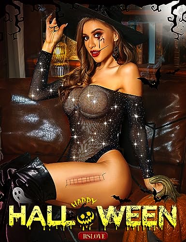 RSLOVE Women's Sexy Mesh Lingerie Sparkle Fishnet Bodysuit Babydoll One Piece Fishnet Teddy Black