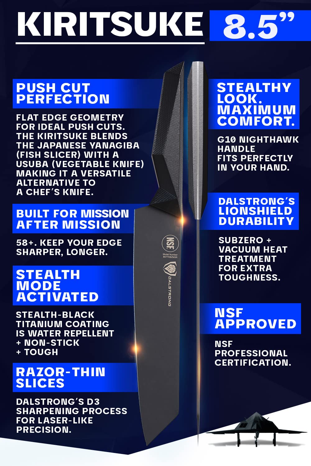 Dalstrong Kiritsuke Knife - 8.5 inch - Shadow Black Series - Black Titanium Nitride Coated - High Carbon - 7CR17MOV-X Vacuum Treated Steel Kitchen Knife - Sheath - Chef Knife - NSF Certified