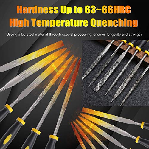 Glarks 18Pcs Assorted Wood Rasp Set Include 12Pcs Mini Hand Metal Files, A Brush and Storage Box with 4Pcs Sandpaper for Fixing Jewelers Diamond Wood Carving Craft