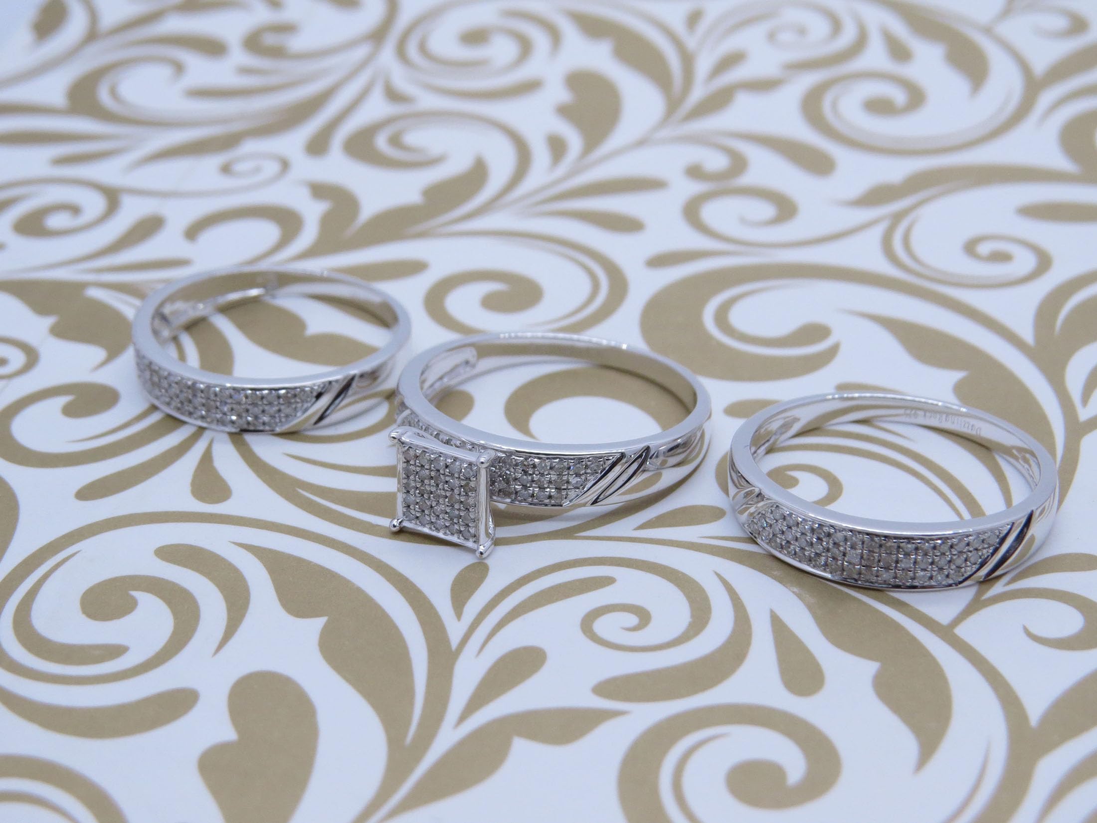 Dazzlingrock Collection Round White Diamond Engagement Ring Trio Ring Set for Unisex (0.65 ctw) in 925 Sterling Silver, W-7 and M-10