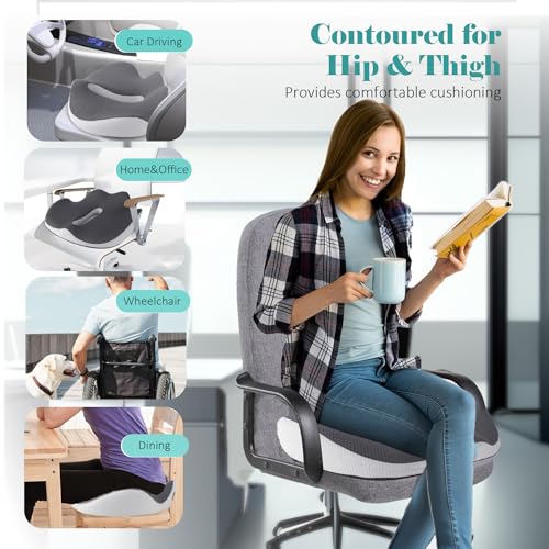 Dermoer Seat Cushion for Office, Desk, Home, and Car Chairs - Comfort, Support, Non-Slip, Memory Foam Pillow Pad for Long Sitting, Back, Coccyx, Tailbone Pain, and Pressure Relief (Medium)