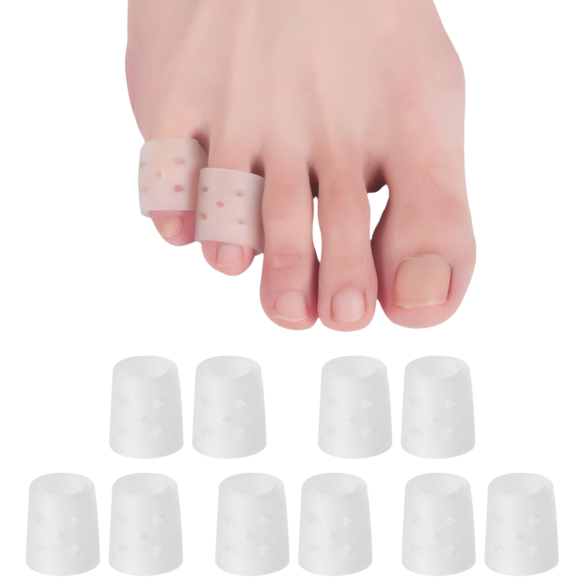 Hoogoo Pinky Toe Sleeves 10pcs with Hole, Toe Protecters Covers for Small Toe, Protect Toe from Rubbing, Ingrown Toenails, Corns, Blisters, Hammer Toes and Other Painful Toe Problems
