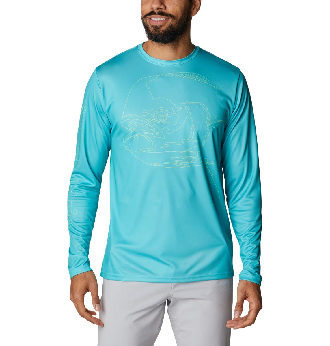 Columbia Men's Terminal Tackle PFG Running Line Long Sleeve, Sage/Light Lime Trout, Large
