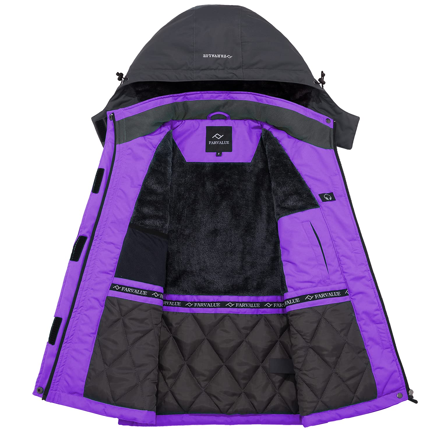 FARVALUE Womens Waterproof Ski Jacket Warm Winter Snow Coat Windproof Snowboard Jacket Hooded Raincoats Mountain Windbreaker Purple Small