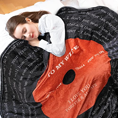 KERAOO Personalized Round Blanket Gift for Wife, Throw Blanket Anniversary Romatic Gift for Her, Christmas Birthday Gift for Wife, Valentines Day Gifts for Her