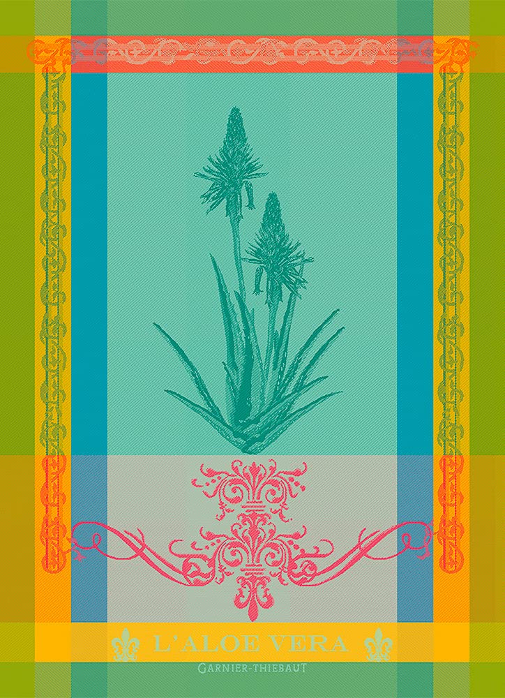 Garnier Thiebaut, Aloe Vera Vert French Jacquard Kitchen/Tea Towel, 100 Percent Cotton